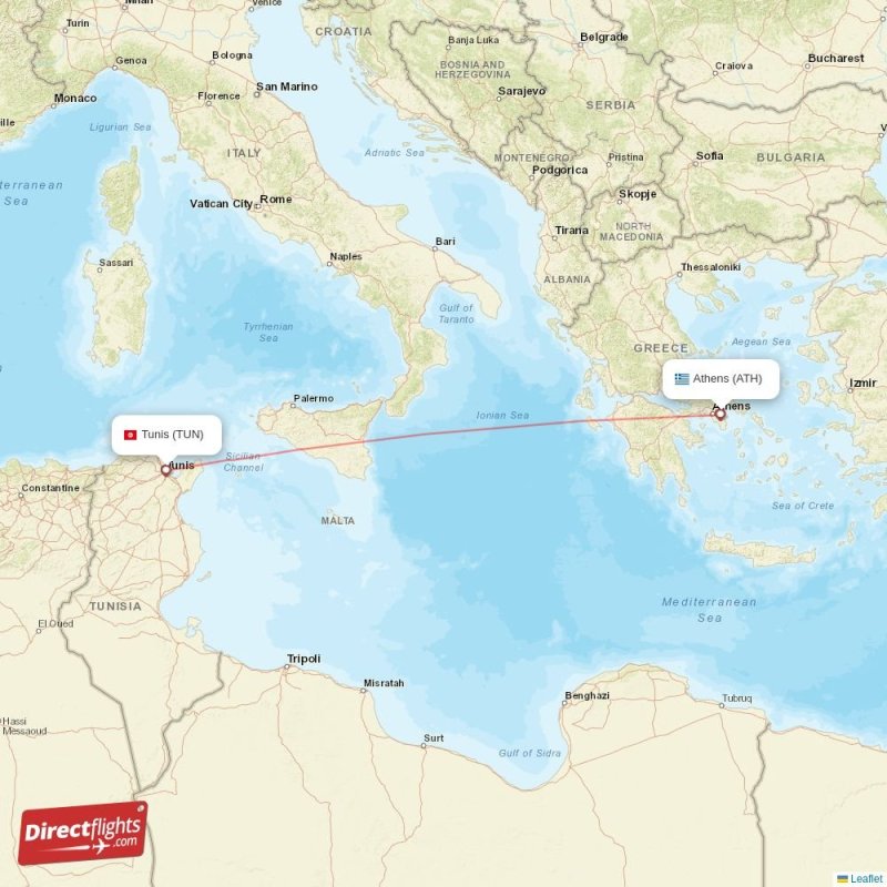 Direct flights from Tunis to Athens, TUN to ATH non-stop - Directflights.com