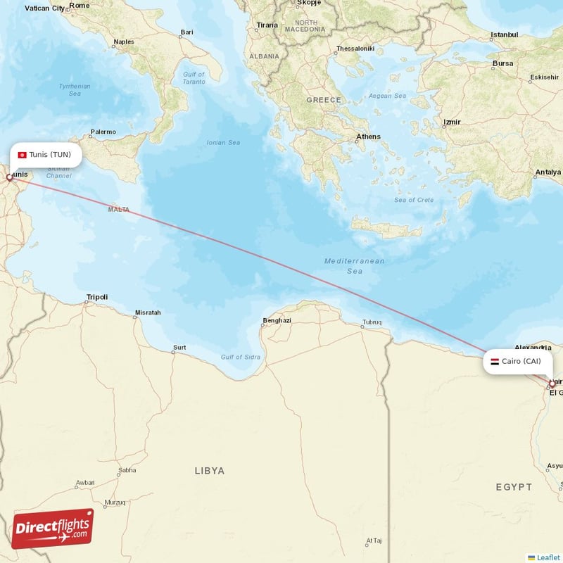 Direct flights from Tunis to Cairo, TUN to CAI non-stop - Directflights.com