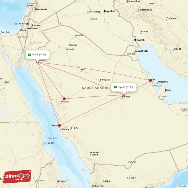 Direct flights from Tabuk to Riyadh, TUU to RUH non-stop - Directflights.com