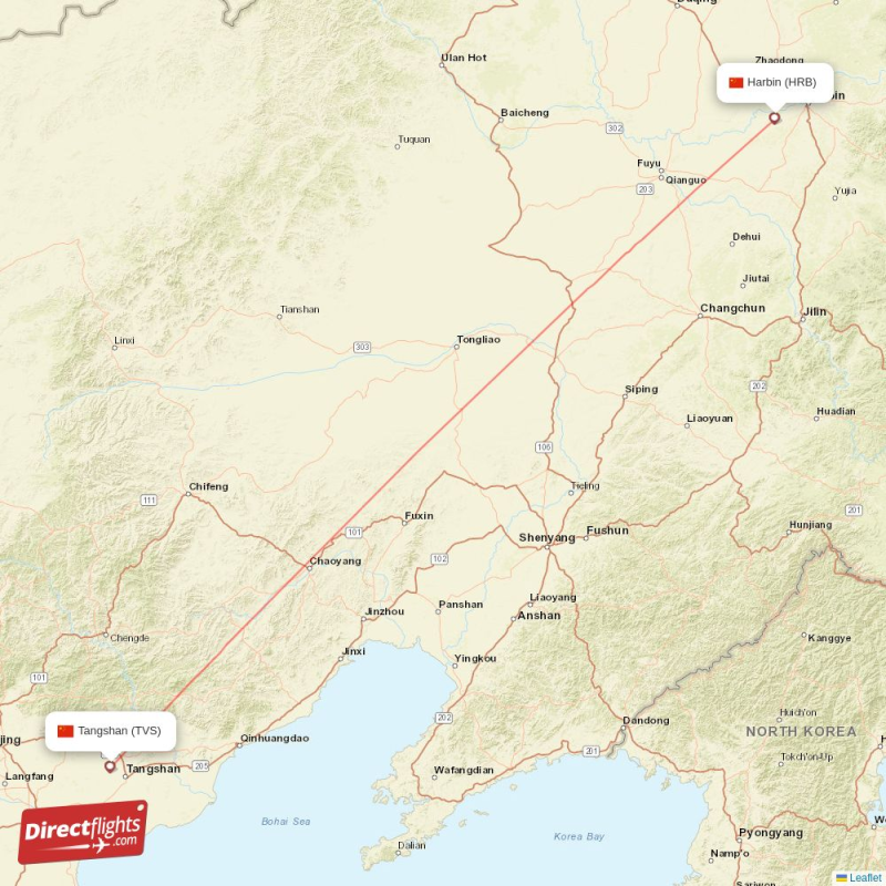 Direct flights from Tangshan to Harbin (TVS-HRB) - Directflights.com