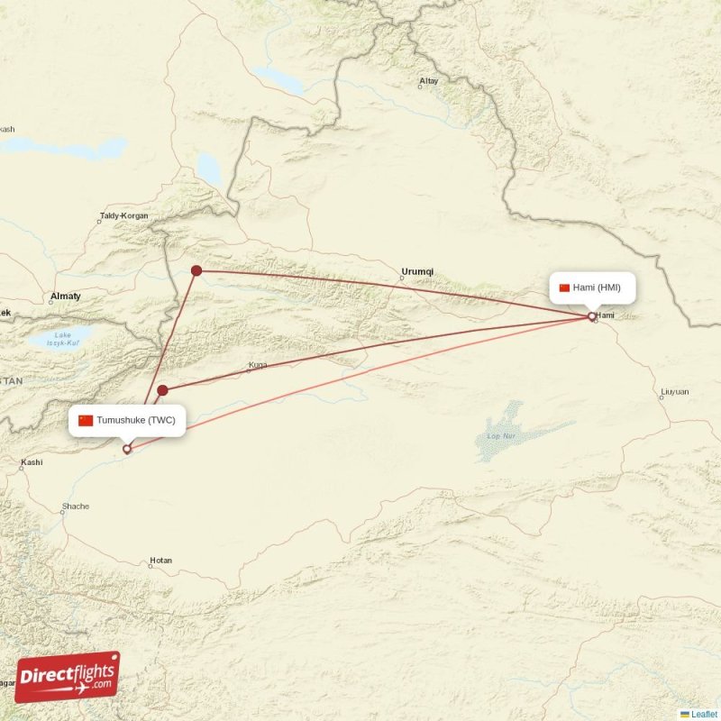 Direct flights from Tumushuke to Hami (TWC-HMI) - Directflights.com