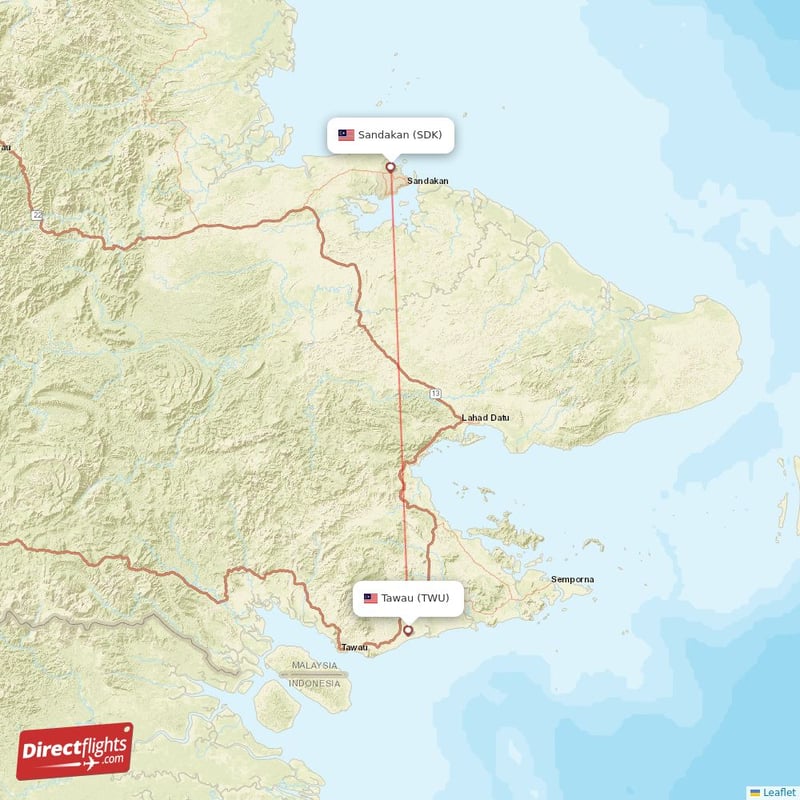 Direct flights from Tawau to Sandakan (TWU-SDK) - Directflights.com