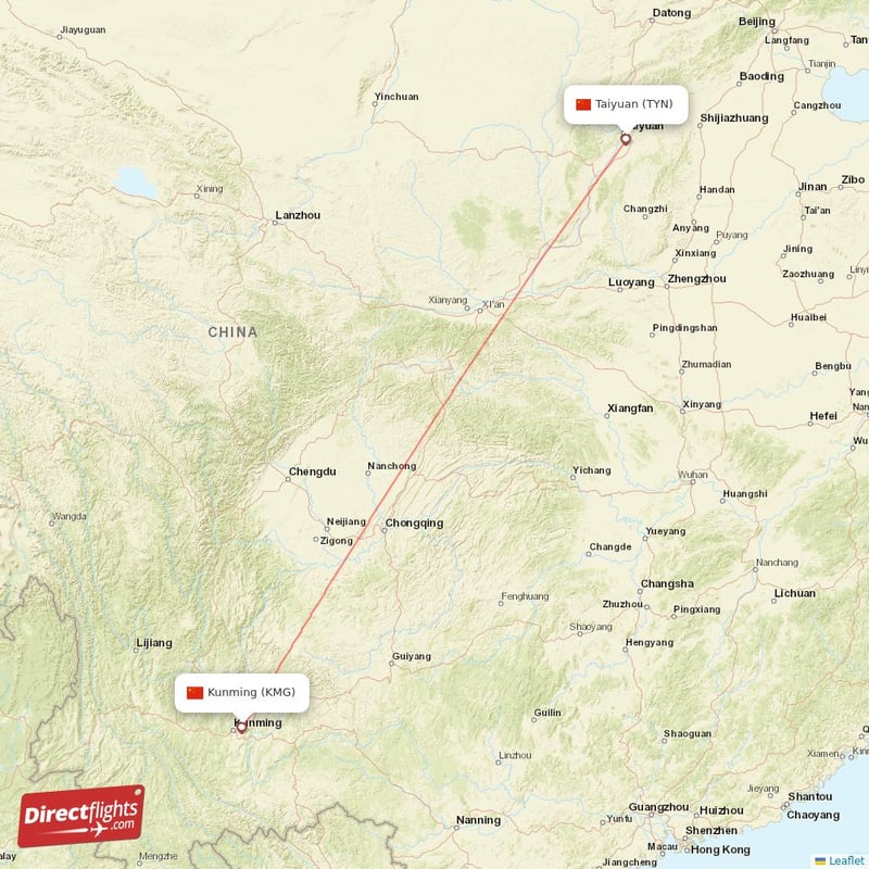 Direct flights from Taiyuan to Kunming, TYN to KMG non-stop - Directflights.com