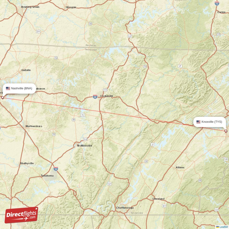 Direct flights from Knoxville to Nashville, TYS to BNA non-stop ...