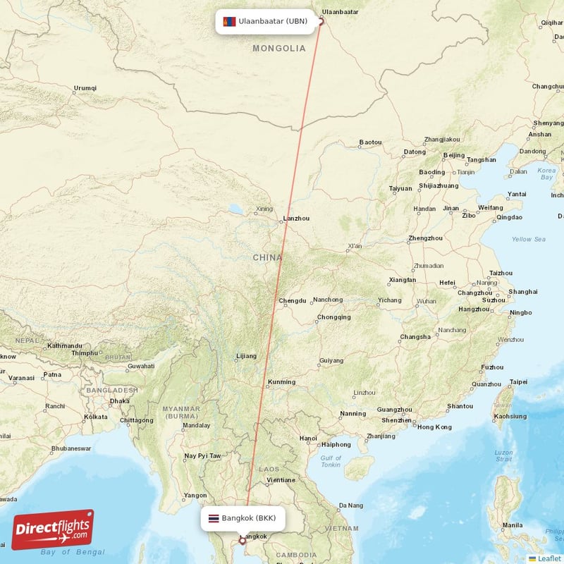 Direct flights from Ulaanbaatar to Bangkok, UBN to BKK non-stop - Directflights.com