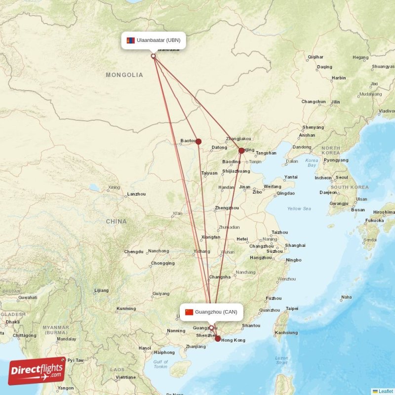 Direct flights from Ulaanbaatar to Guangzhou, UBN to CAN non-stop ...