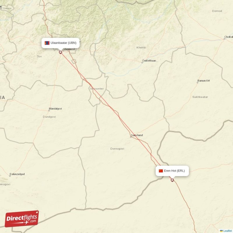 Direct flights from Ulaanbaatar to Eren Hot (UBN-ERL) - Directflights.com