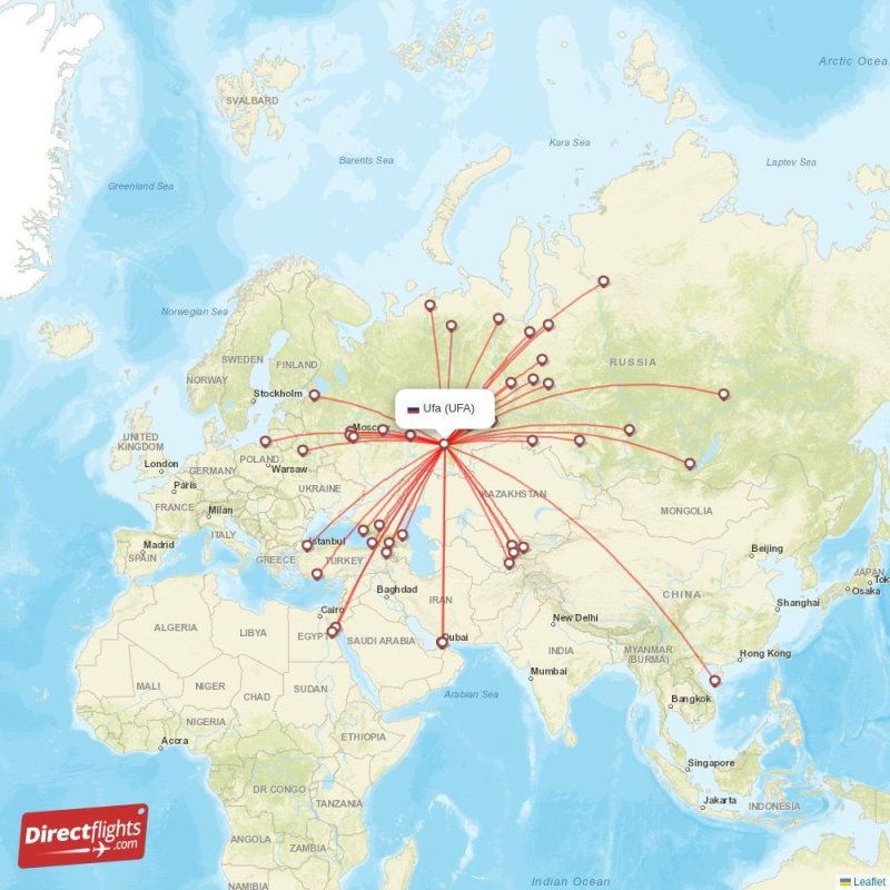 Direct flights from Ufa - 43 destinations - UFA, Russia - Directflights.com
