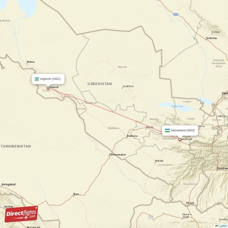 Direct flights from Urgench to Samarkand (UGC-SKD) - Directflights.com