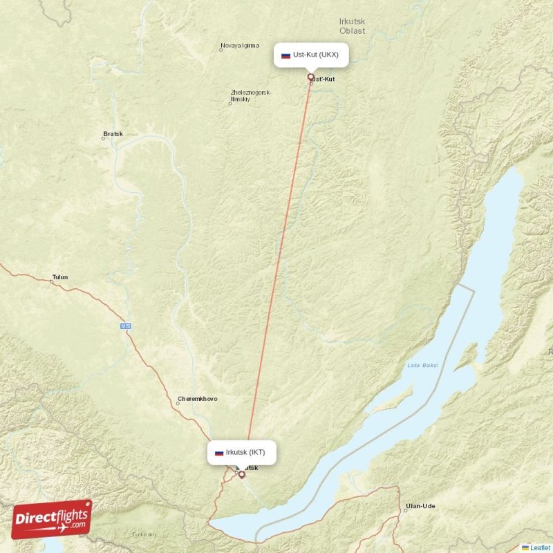Direct flights from Ust-Kut - 1 destinations - UKX, Russia ...