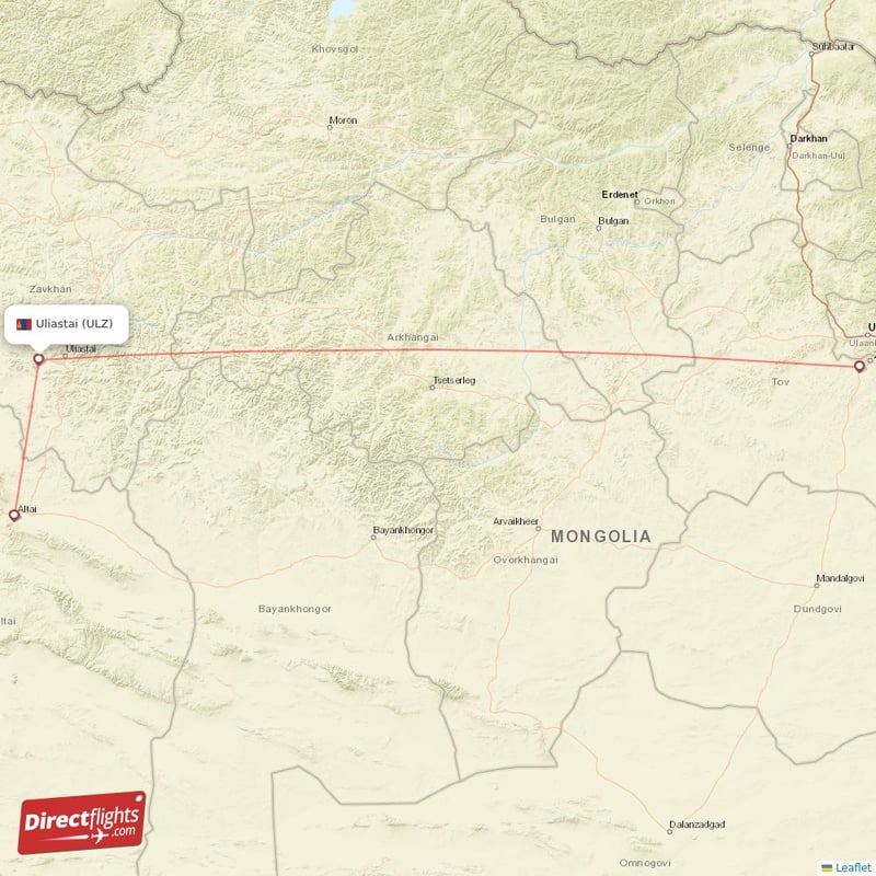 Direct flights from Uliastai - 2 destinations - ULZ, Mongolia ...