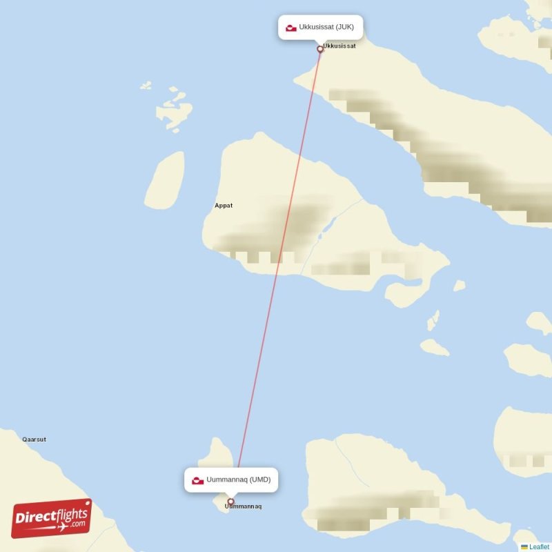 Direct flights from Uummannaq to Ukkusissat, UMD to JUK non-stop ...