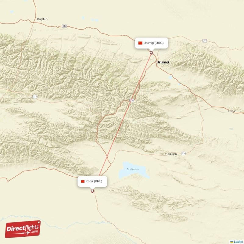 Direct flights from Urumqi to Korla, URC to KRL non-stop ...