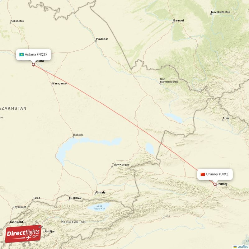 Direct flights from Urumqi to Astana, URC to NQZ non-stop - Directflights.com