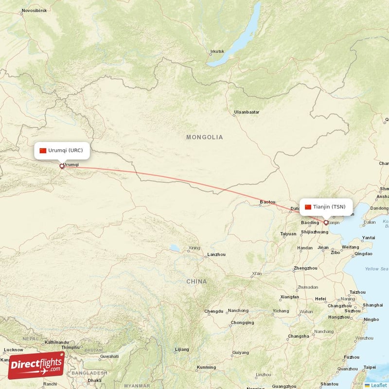 Direct flights from Urumqi to Tianjin, URC to TSN non-stop - Directflights.com