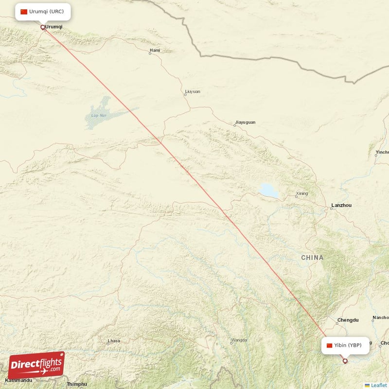 Direct flights from Urumqi to Yibin (URC-YBP) - Directflights.com