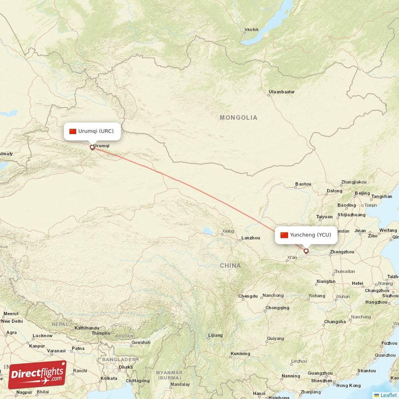 Direct flights from Urumqi to Yuncheng, URC to YCU non-stop - Directflights.com