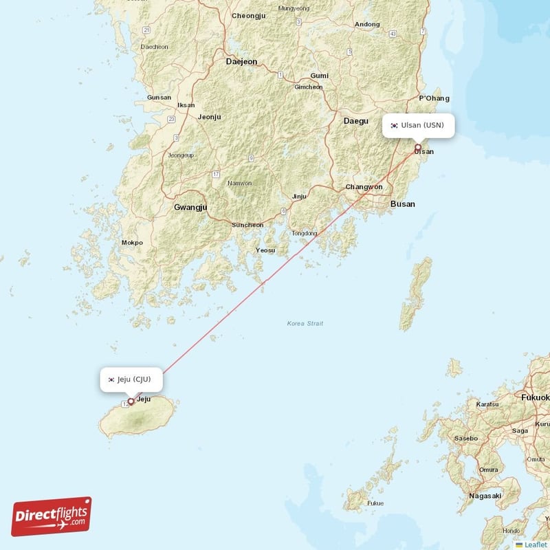 Direct flights from Ulsan to Jeju, USN to CJU non-stop - Directflights.com
