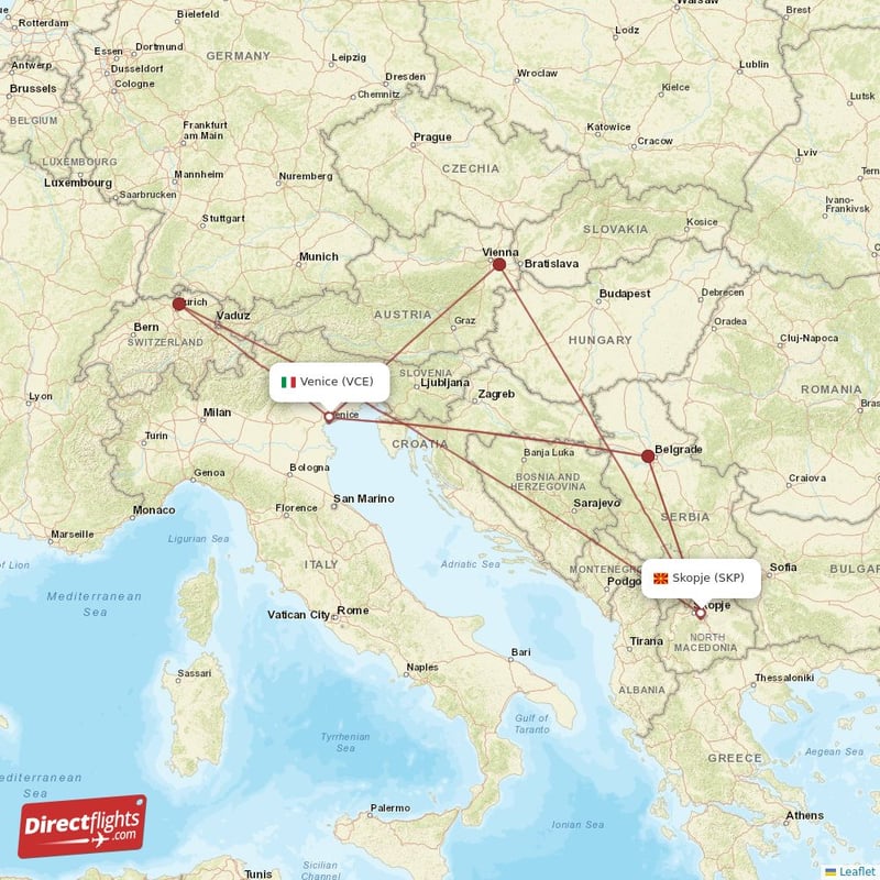 Direct flights from Venice to Skopje, VCE to SKP non-stop - Directflights.com