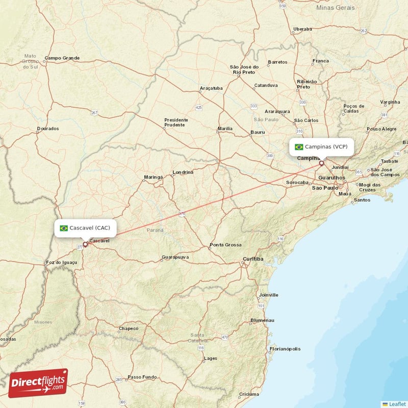 Direct flights from Campinas to Cascavel, VCP to CAC non-stop ...
