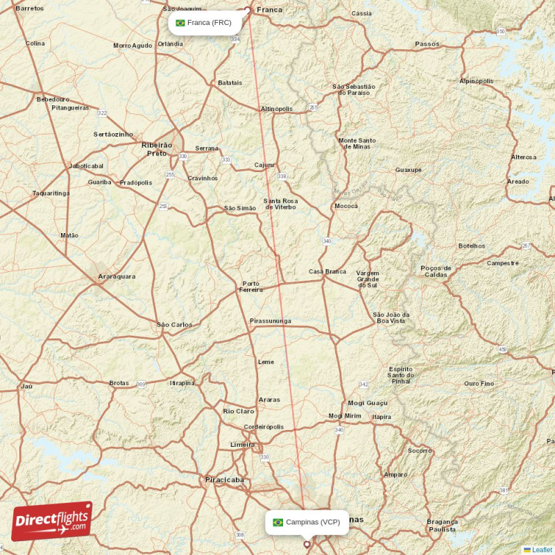 Direct flights from Campinas to Franca, VCP to FRC non-stop ...