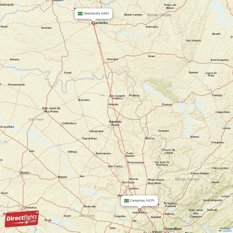 Direct flights from Campinas to Uberlandia, VCP to UDI non-stop ...