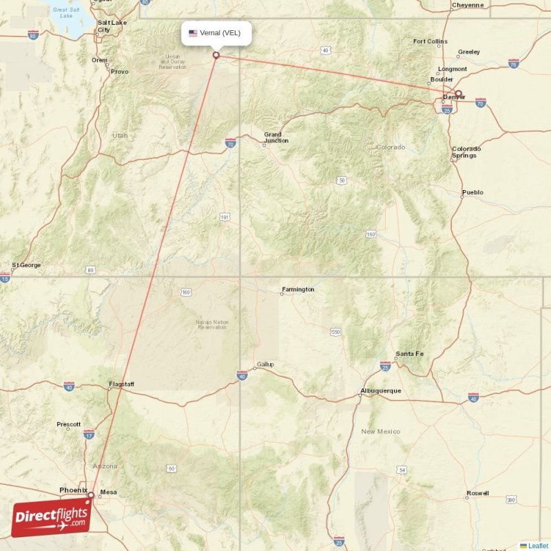 Direct flights from Vernal - 2 destinations - VEL, USA - Directflights.com