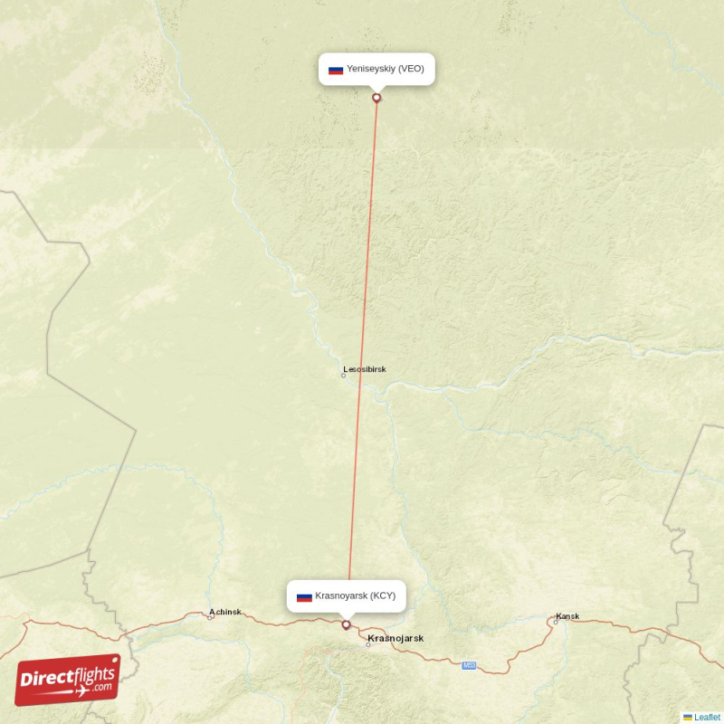 Direct flights from Yeniseyskiy to Krasnoyarsk, VEO to KCY non-stop ...