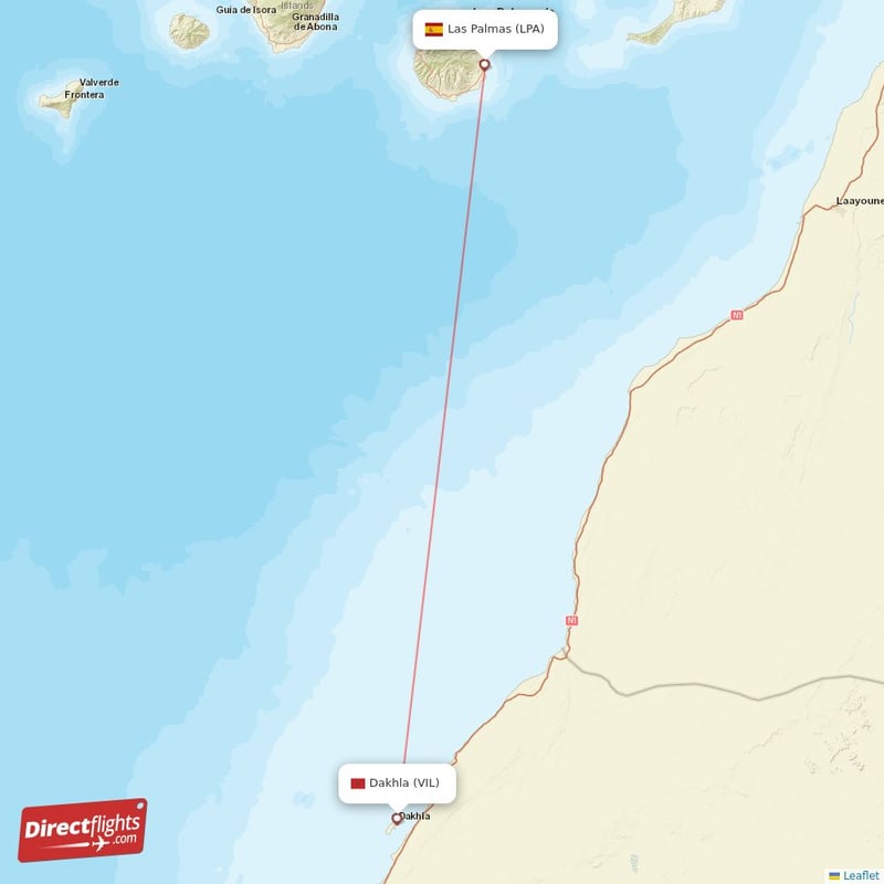 Direct flights from Dakhla to Las Palmas, VIL to LPA non-stop ...