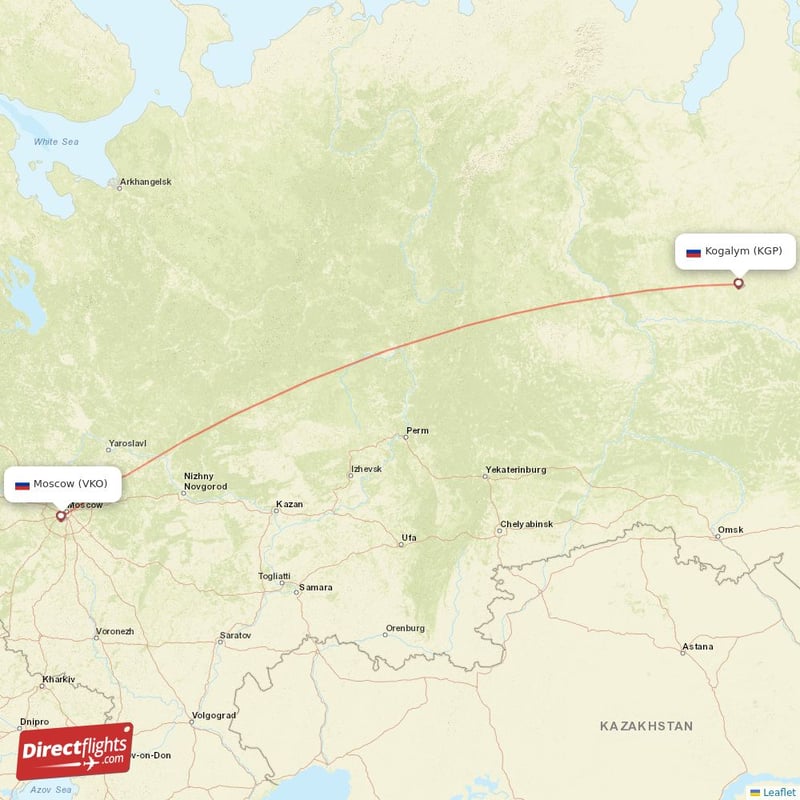 Direct flights from Moscow to Kogalym, VKO to KGP non-stop - Directflights.com