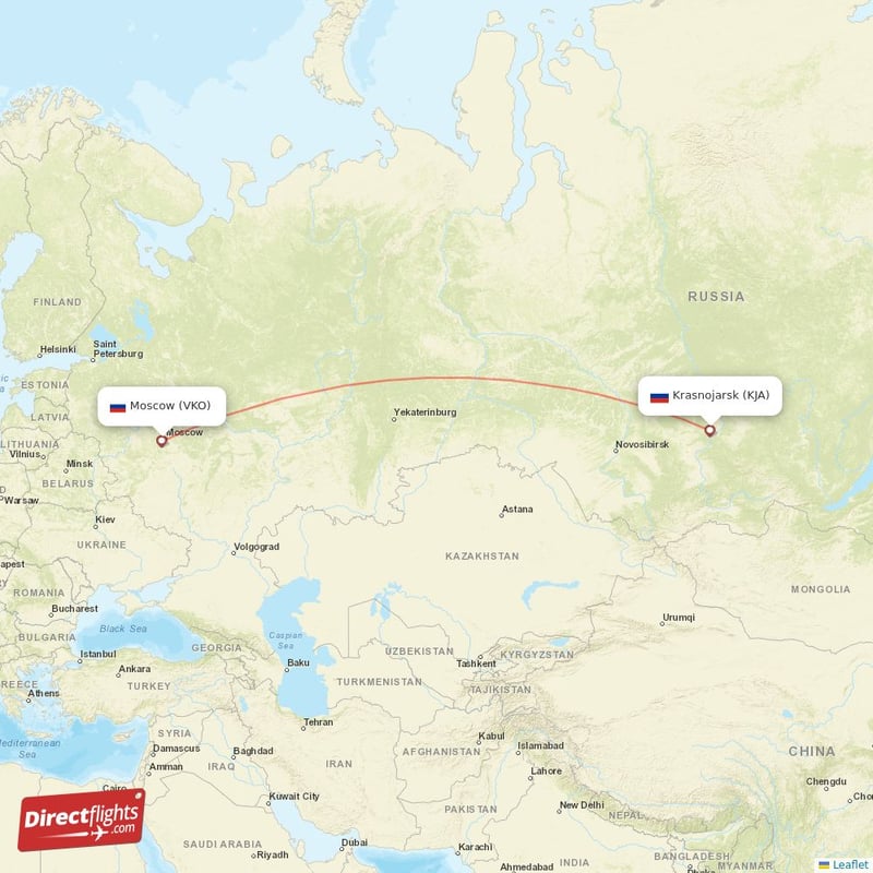 Direct flights from Moscow to Krasnojarsk, VKO to KJA non-stop - Directflights.com