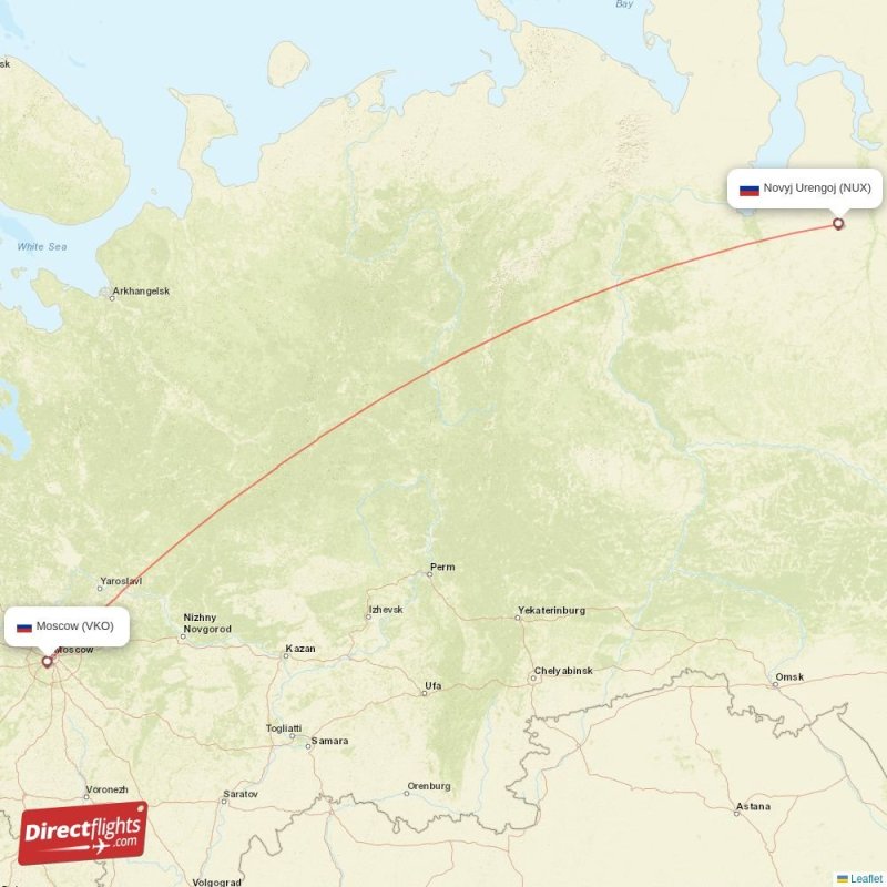 Direct flights from Moscow to Novyj Urengoj (VKO-NUX) - Directflights.com