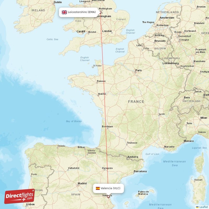 Direct flights from Valencia to Leicestershire, VLC to EMA non-stop - Directflights.com