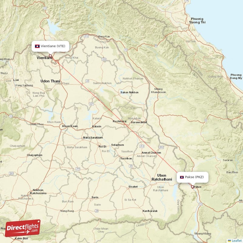 Direct flights from Vientiane to Pakse, VTE to PKZ non-stop ...