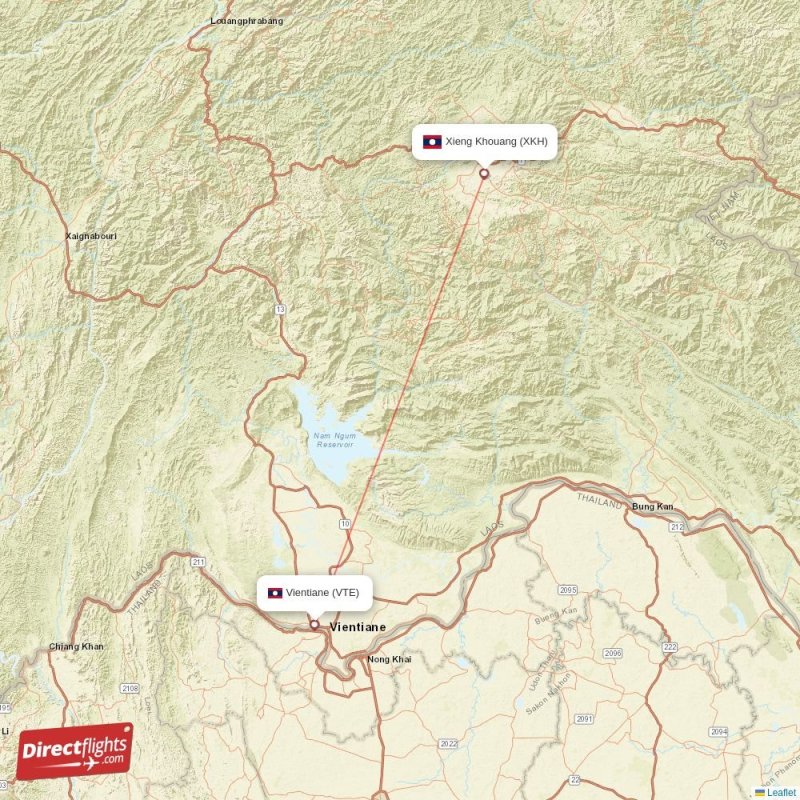Direct flights from Vientiane to Xieng Khouang (VTE-XKH ...
