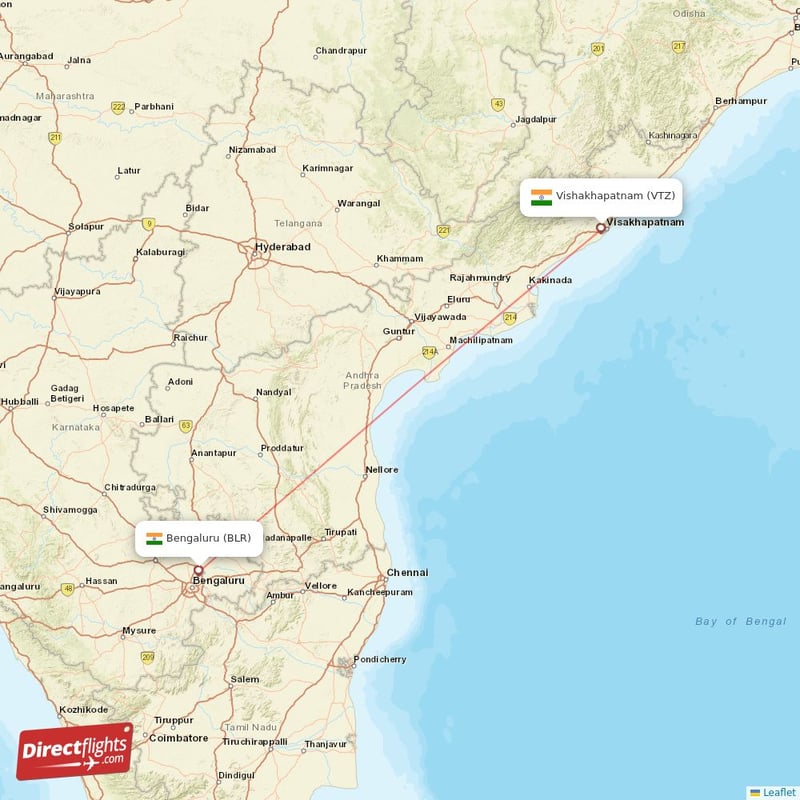 Direct flights from Vishakhapatnam to Bengaluru, VTZ to BLR non-stop - Directflights.com
