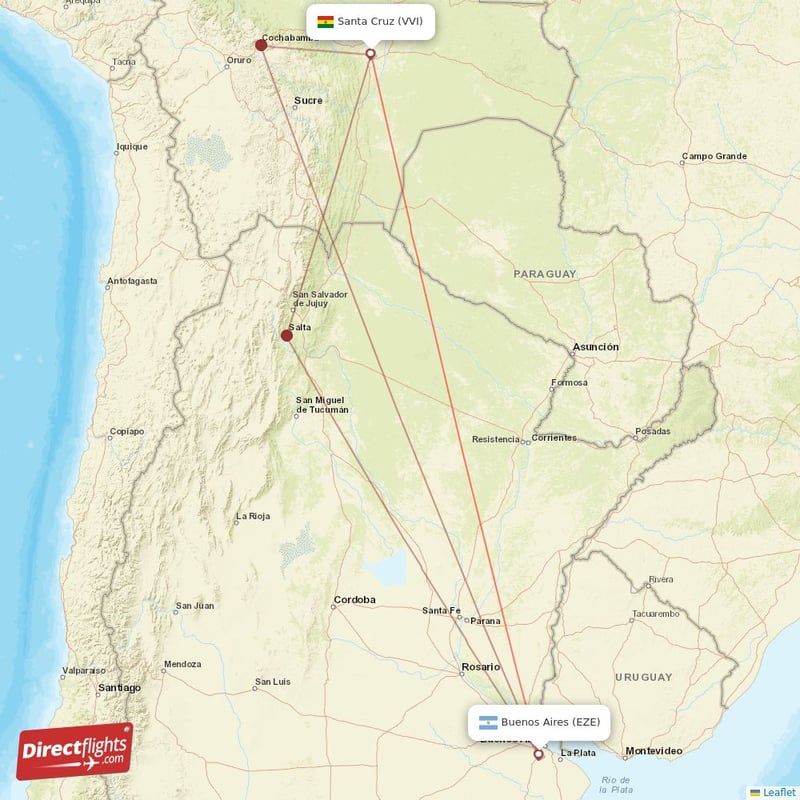 Direct flights from Santa Cruz to Buenos Aires, VVI to EZE non-stop ...
