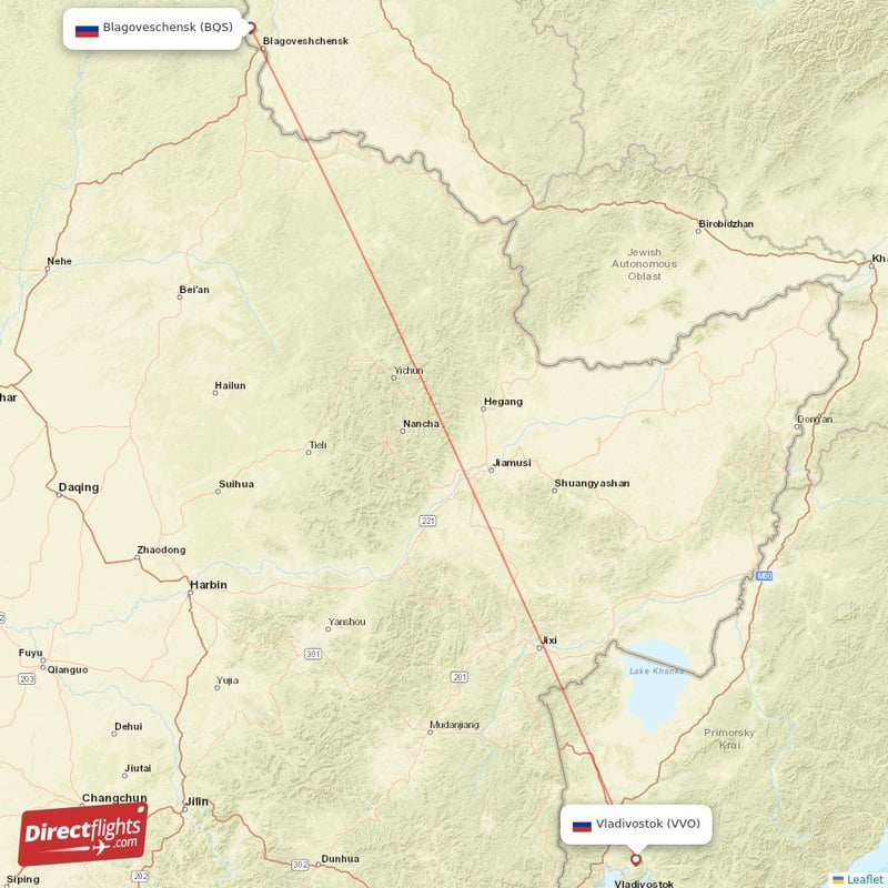 Direct flights from Vladivostok to Blagoveschensk, VVO to BQS non-stop - Directflights.com