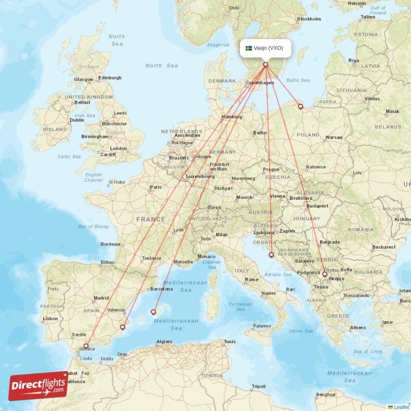 Direct flights from Vaxjo - 5 destinations - VXO, Sweden ...
