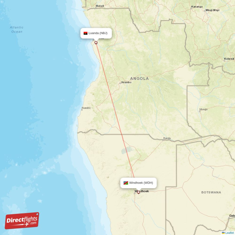Direct flights from Windhoek to Luanda, WDH to NBJ non-stop - Directflights.com
