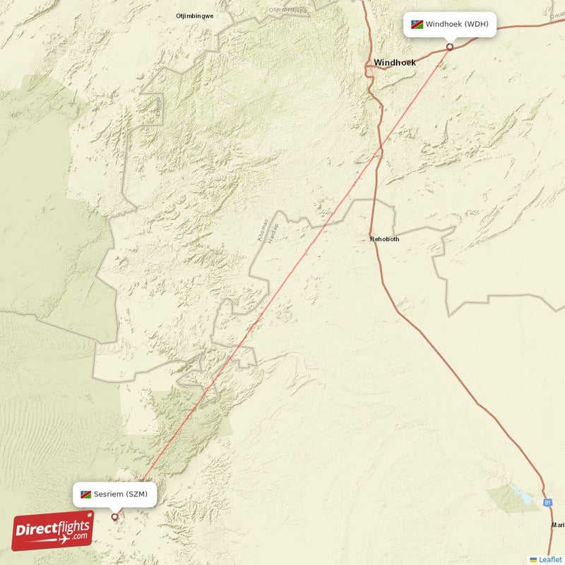 Direct flights from Windhoek to Sesriem, WDH to SZM non-stop - Directflights.com