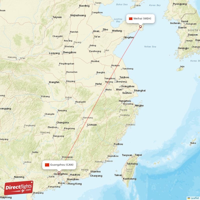 Direct flights from Weihai to Guangzhou, WEH to CAN non-stop - Directflights.com