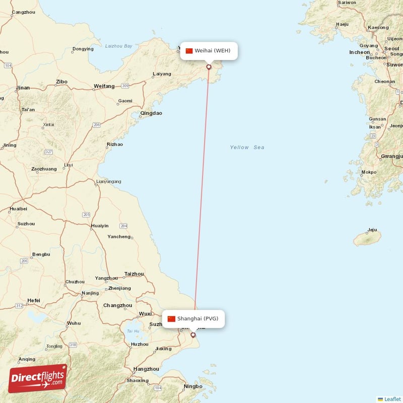 Direct flights from Weihai to Shanghai, WEH to PVG non-stop - Directflights.com