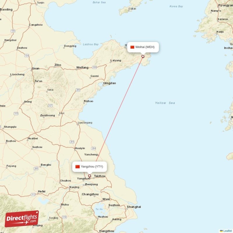 Direct flights from Weihai to Yangzhou, WEH to YTY non-stop ...