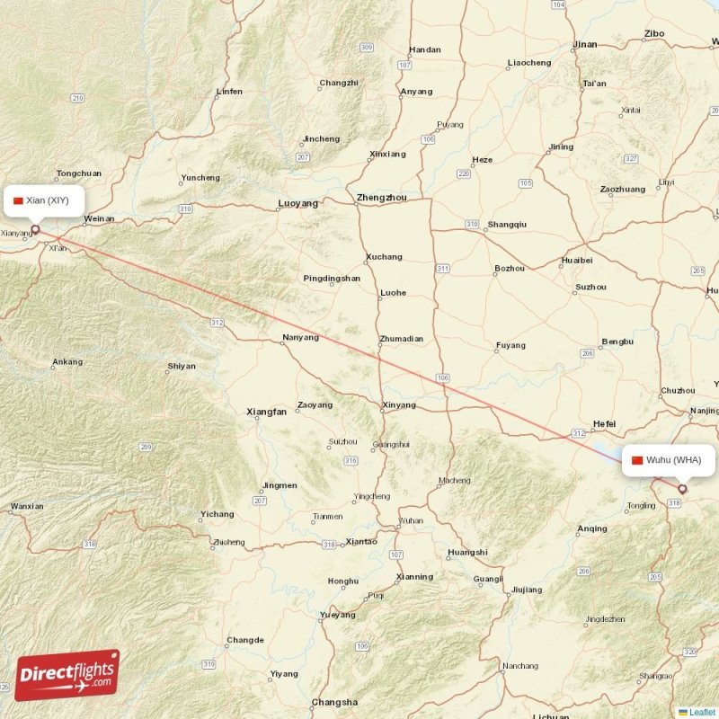 Direct flights from Wuhu to Xian, WHA to XIY non-stop - Directflights.com