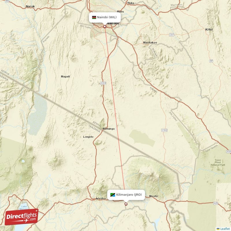 Direct flights from Nairobi to Kilimanjaro (WIL-JRO) - Directflights.com