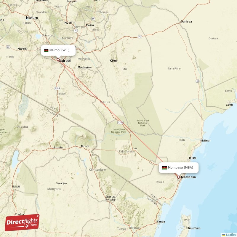 Direct flights from Nairobi to Mombasa, WIL to MBA non-stop ...