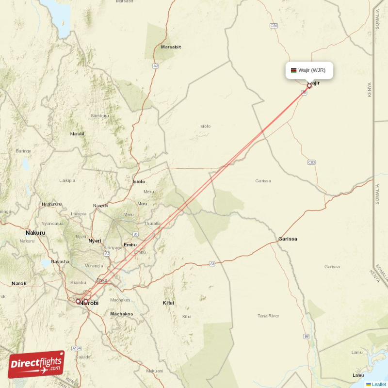 Direct flights from Wajir - 2 destinations - WJR, Kenya - Directflights.com