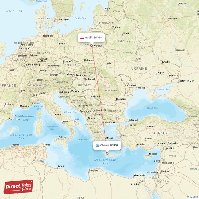 Direct flights from Modlin to Chania, WMI to CHQ non-stop - Directflights.com