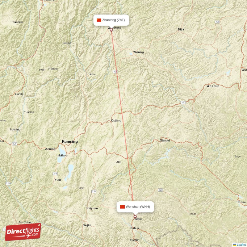Direct flights from Wenshan to Zhaotong, WNH to ZAT non-stop ...